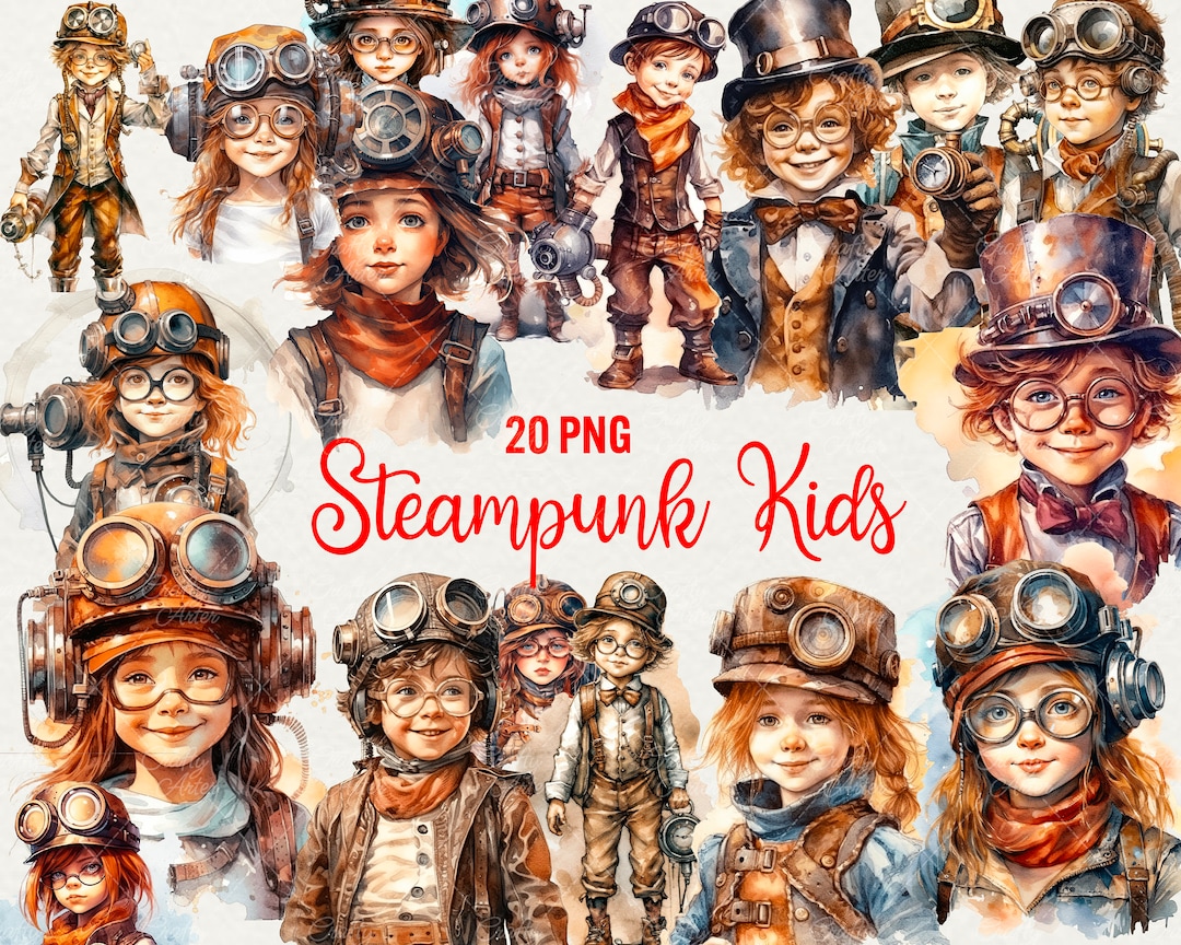 Steampunk Kids Clipart 20 PNG Fantasy Clipart Steampunk Girl and Boy ...