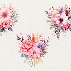 Watercolor Pink Boho Flowers Clipart, 20 PNG Watercolor Boho Pink ...