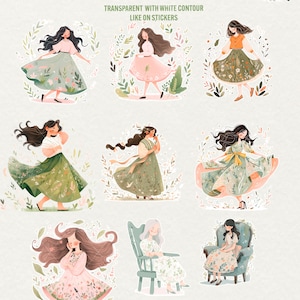 Spring Girls Watercolor Clipart, 39 PNG Cute Spring Girl, Cozy ...