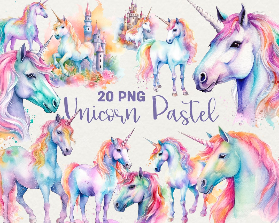 Cute Unicorn Clipart, Pastel Unicorn Сlip Art, Fantasy Unicorn, 20 Png ...