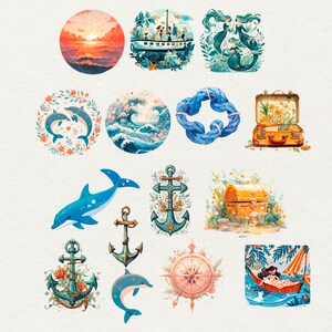 Cruise Ship Clipart: Ocean Watercolor, Summer Travel (64 PNG Digital ...
