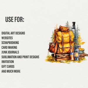Watercolor Autumn Camping Clipart, Outdoor Camp, Bonfire, Backpack ...