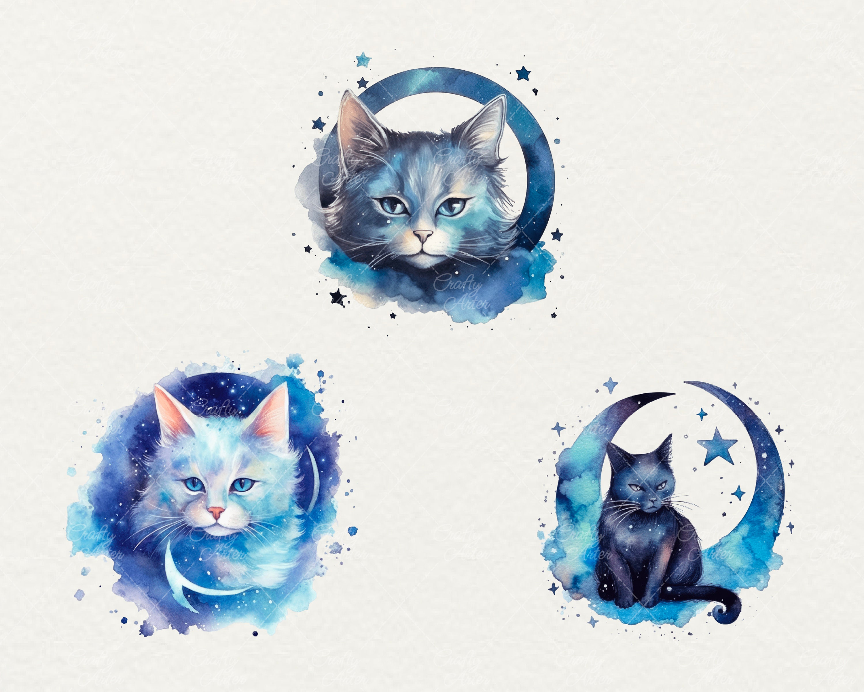 Watercolor Fantasy Cat Clipart 20 PNG Magic Cats Clip Art - Etsy