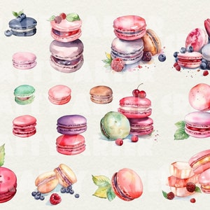 Watercolor Macarons Set 20png, Pink Macaroons, Digital Art Download ...