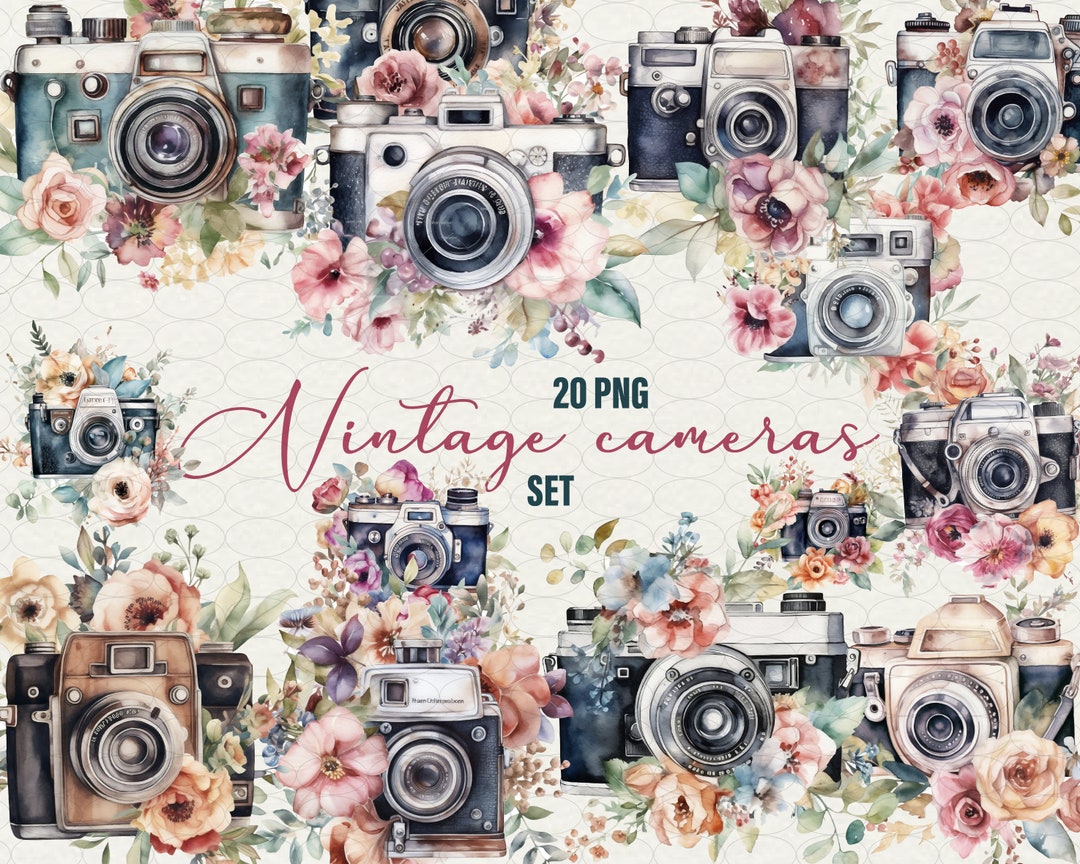 Floral Vintage Cameras Clipart, Spring Flowers Clipart, 20 Png ...