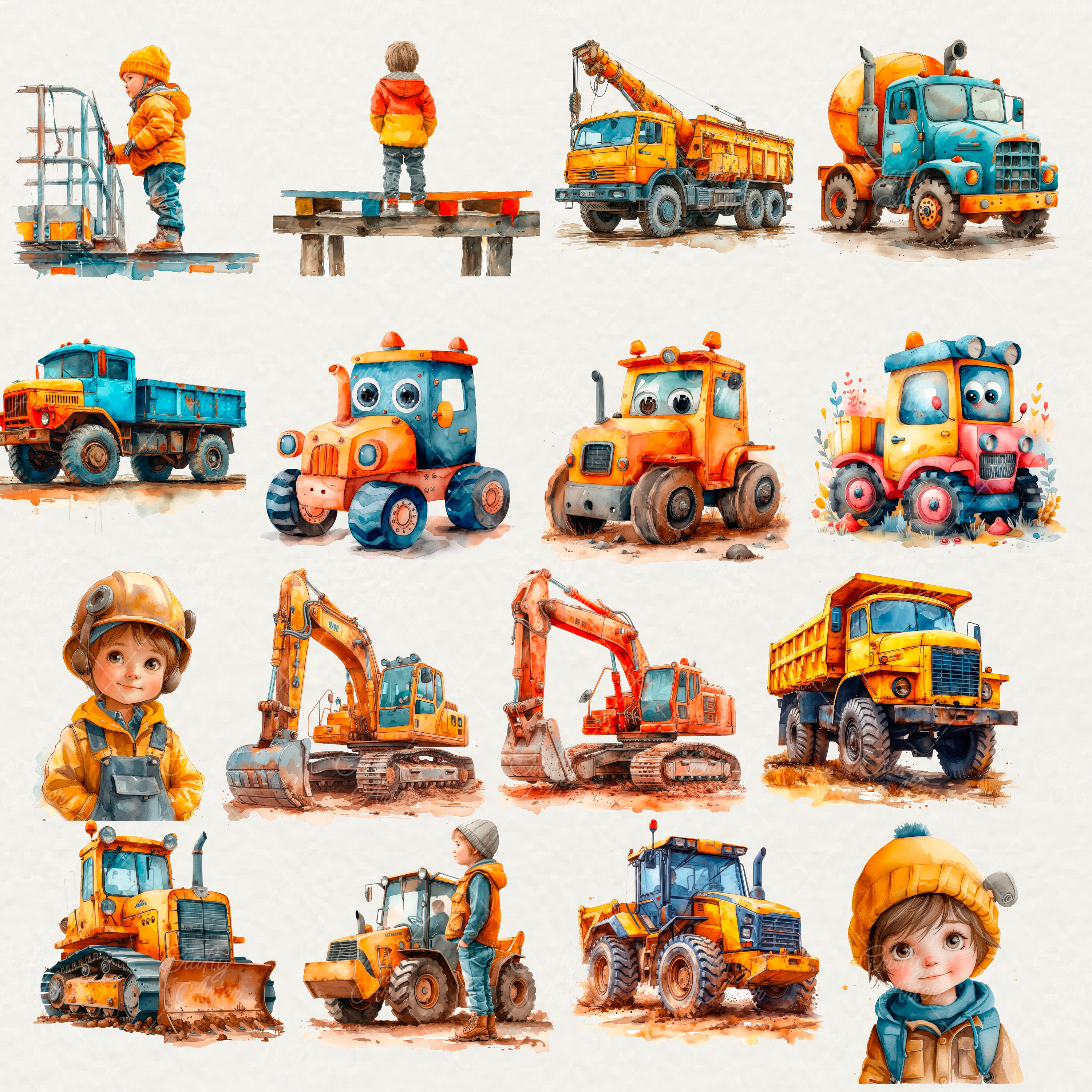 Watercolor Construction Clipart: 40 PNG Vehicle Graphics (commercial ...