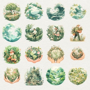 Watercolor Earth Day Clipart, 57 PNG ECO Clipart, Earth Day Green ...