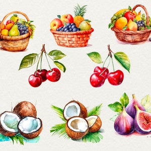 Watercolor Fruits Clipart, 46 PNG Digital Art Fruits Assorted, Apple ...