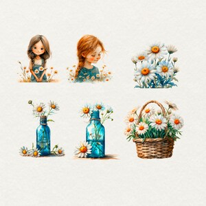 Watercolor Daisy Flower Clipart, 33 PNG Daisy Flowers Girls, Spring ...