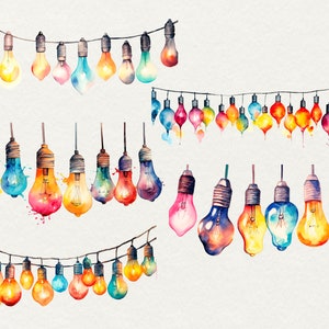 Watercolor Light Bulb Clipart 30 PNG Light Bulbs Clip Art Garland Junk ...