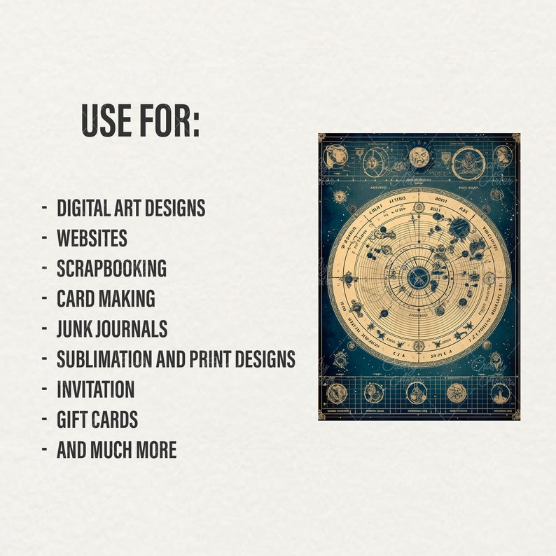 Celestial Astrology Digital Paper: Vintage Ephemera (32 Printable Pages ...