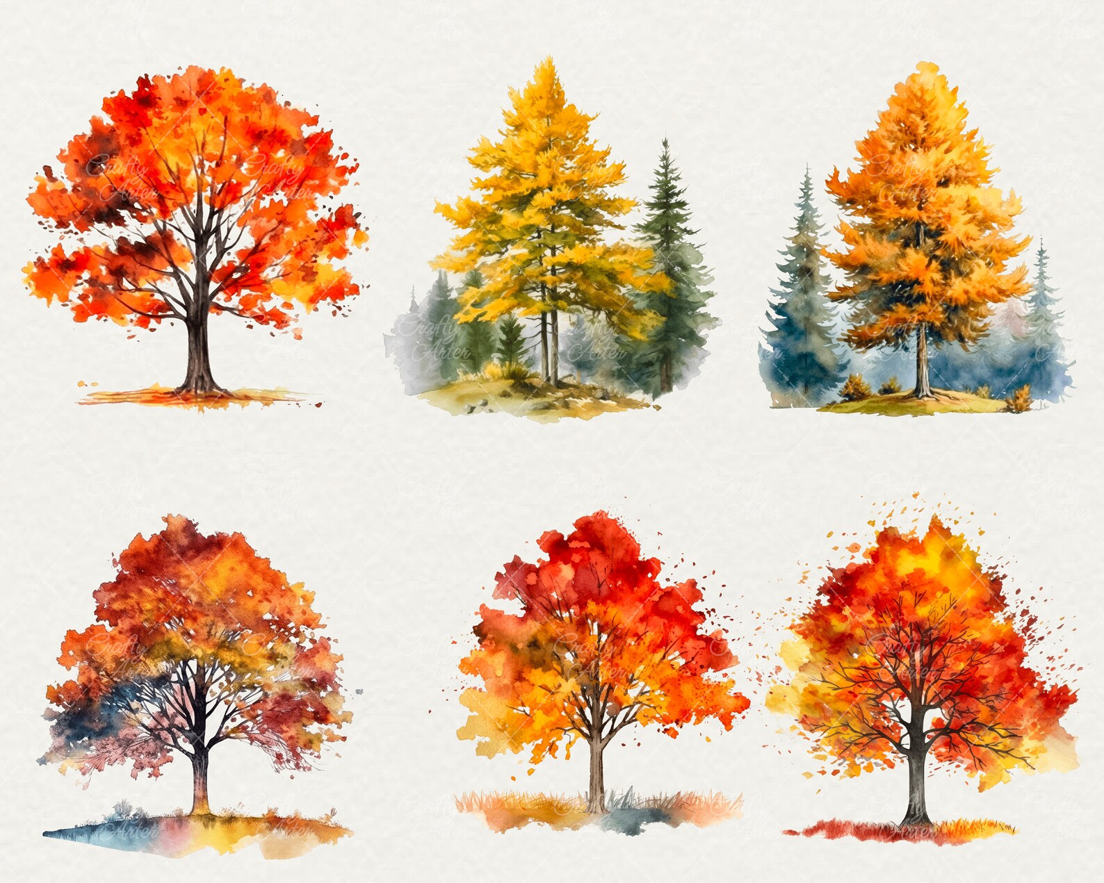 Watercolor Autumn Forest Clipart: 38 PNG Graphics (commercial Use) - Etsy