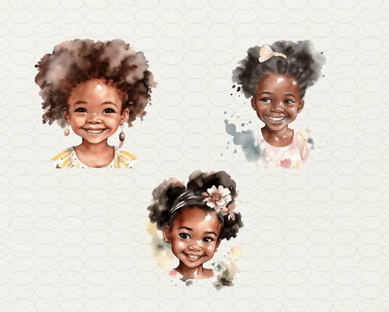Watercolor Afro Girl Clipart, 22 PNG, Commercial Use - Etsy