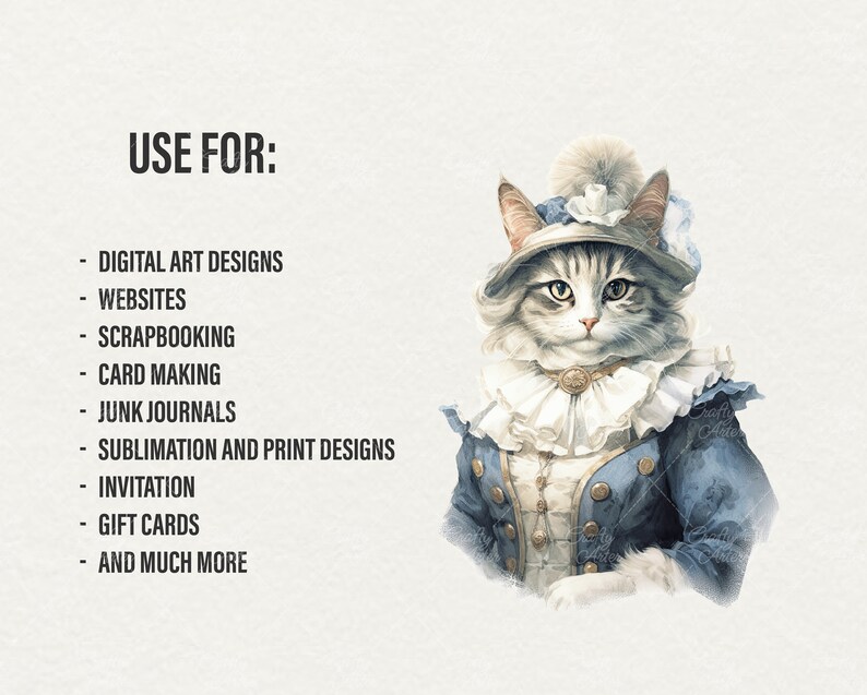 Watercolor Rococo Cats Clipart: Elegant Animal PNG (commercial Use) - Etsy