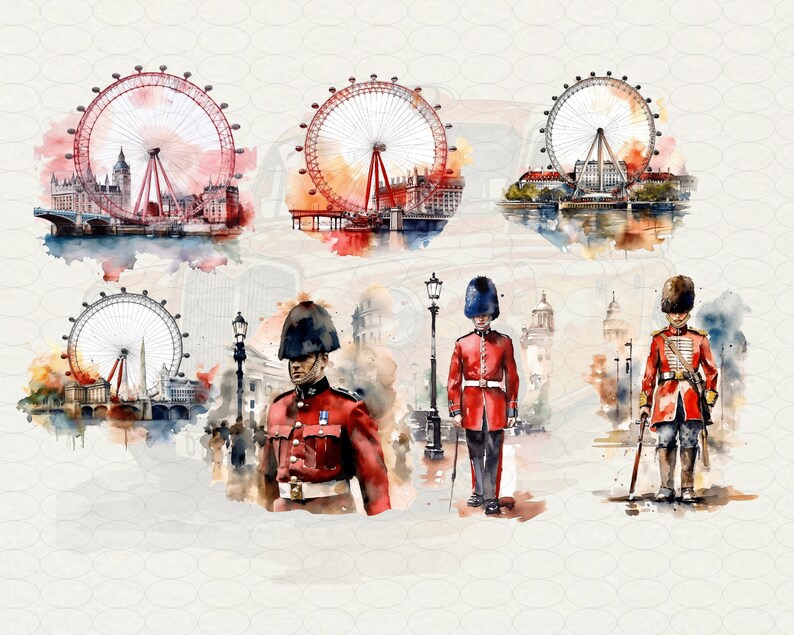 London Watercolor Clipart: City Landmarks, Bus, Taxi (39 PNG Files) - Etsy