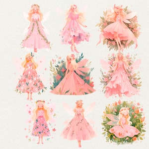 Watercolor Fairy Girls Clipart, 28 Png Pink Fairies, Floral Fantasy ...