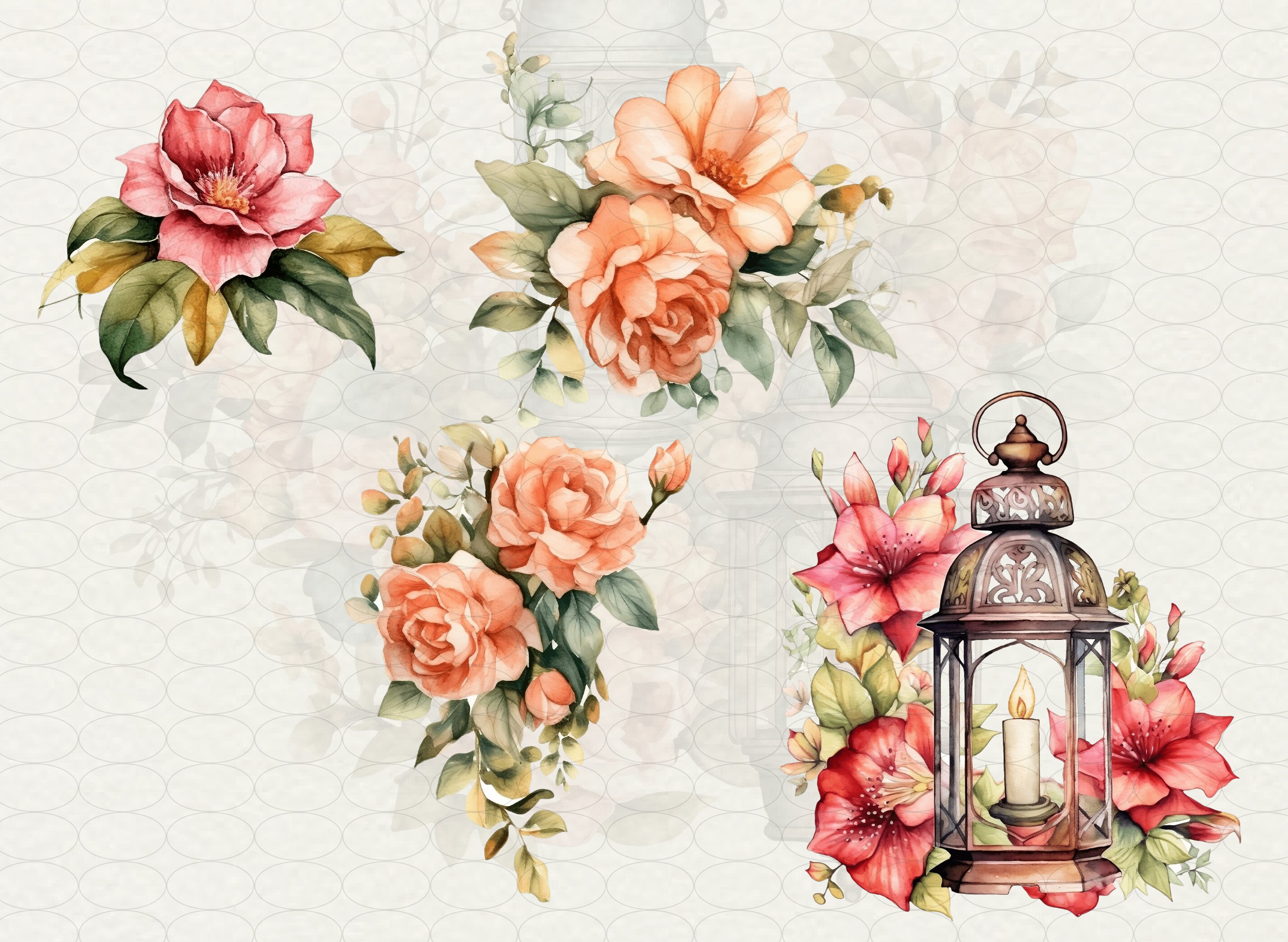 Floral Lantern Watercolor Clipart: Vintage Lamp PNG (commercial Use) - Etsy