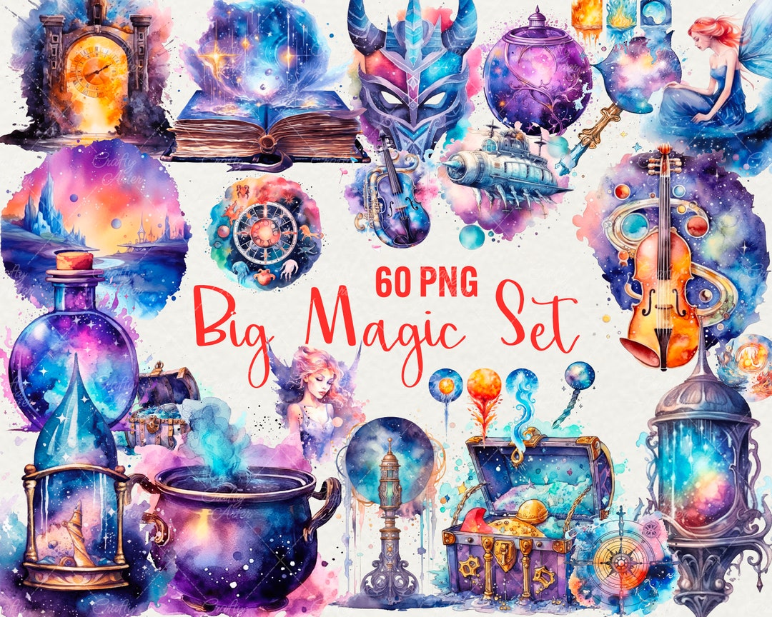 Watercolor Fantasy Clipart Bundle: Galaxy Magic PNG (commercial Use) - Etsy