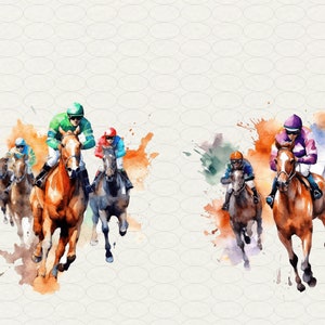 Watercolor Horse Racing Clipart: Derby Racehorse Illustrations (16 PNG ...