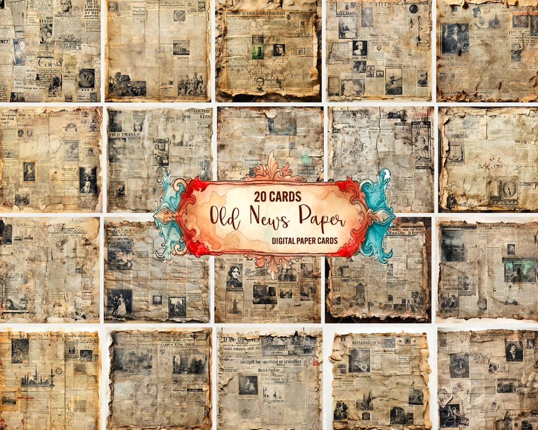 Digital Old Newspaper 20 Cards Digital Vintage Paper Craft Scrapbook ...