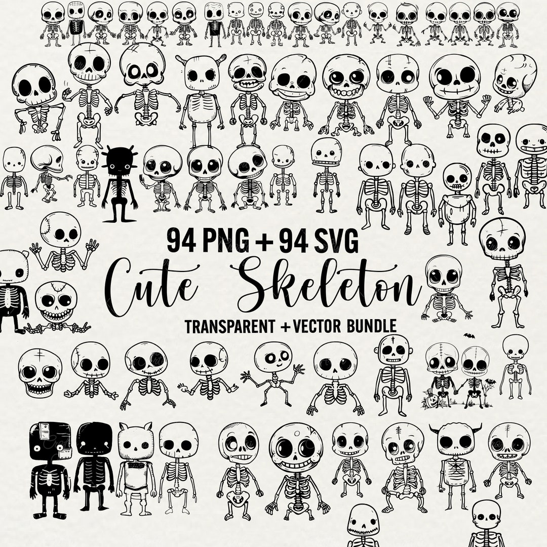 Cute Skeleton Svg Bundle, 94 Png + 94 Svg Skeleton, Skull Halloween Svg ...