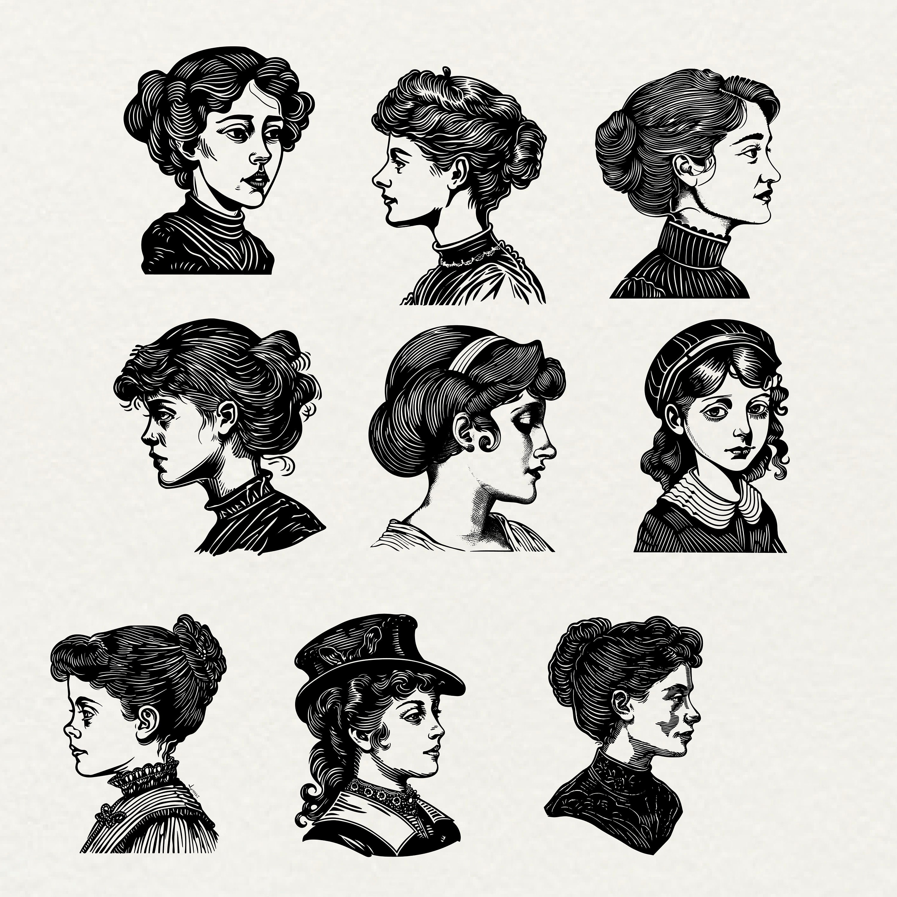 Victorian Woman Portrait Clipart: Elegant Lady Graphics (PNG, SVG) - Etsy