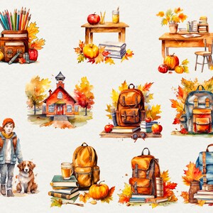 Watercolor Autumn Back to School Clipart, Back to School Graphics, Kids ...