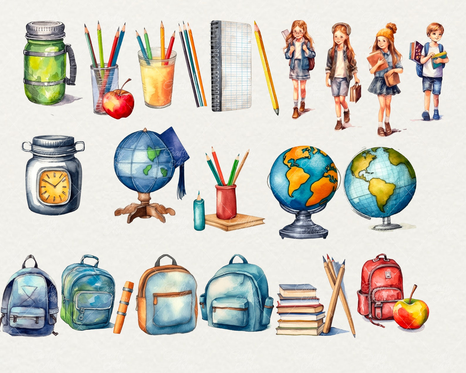 Watercolor School Clipart: Back to School Mega Bundle (95 PNG) - Etsy