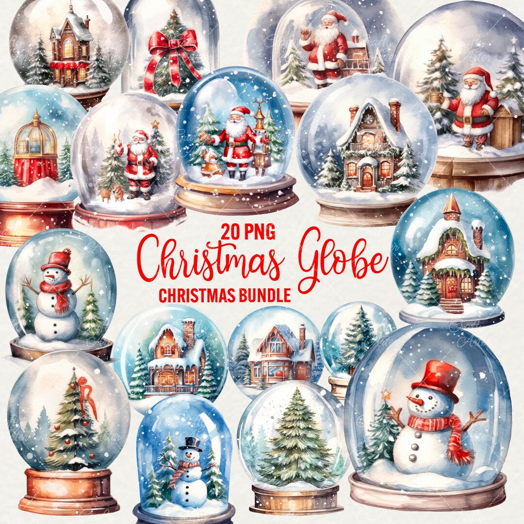 Christmas Snow Globe Clipart: Santa, Winter Scenes (20 PNG) - Etsy