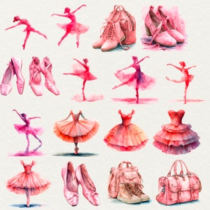 Watercolor Ballerinas Clipart, 39 Png Pink Ballet Graphics, Beautiful ...