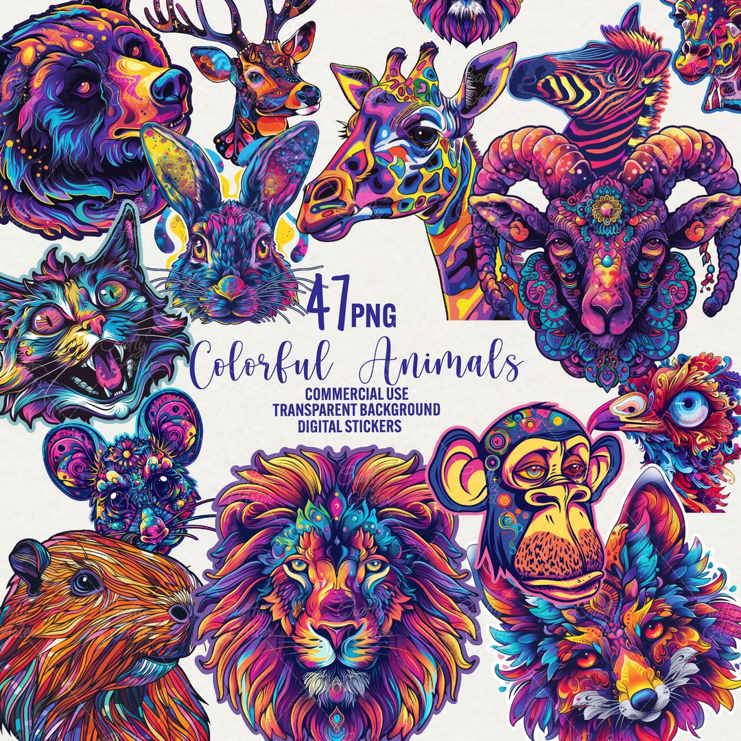 Colorful Animals Clipart, 47 Png Cute Rainbow Animals, Lion Tiger Zebra ...