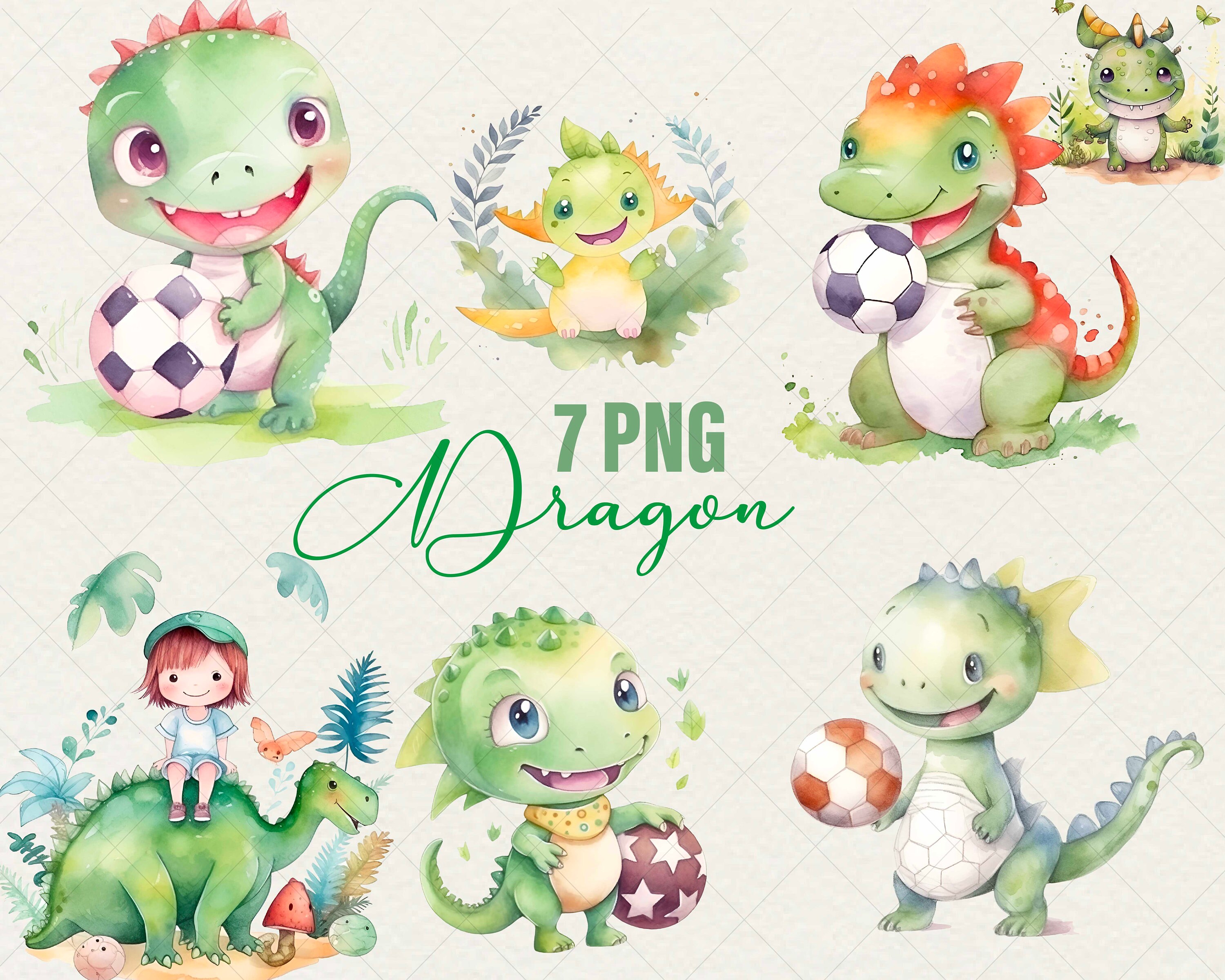 Cute Dragons Watercolor Clipart Dragon Football 7 PNG Dragon - Etsy