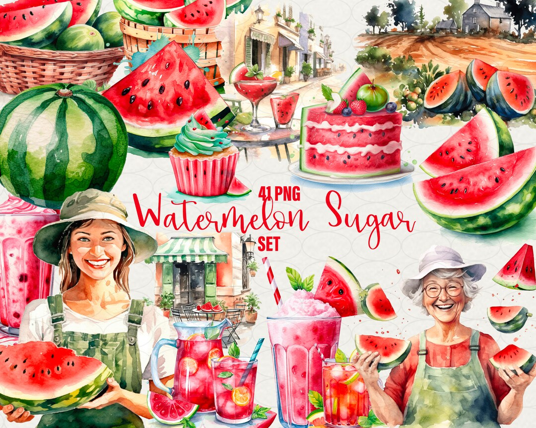 Watercolor Watermelon Clipart: 41 PNG Summer Fruit Graphics (commercial ...