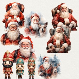 Watercolor Santa Claus Clipart, 26 Png Christmas Clipart, Winter Clip ...