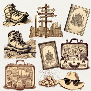 Vintage Travel Clipart, Old Retro Graphics 58 PNG, Retro Camping, Plane ...