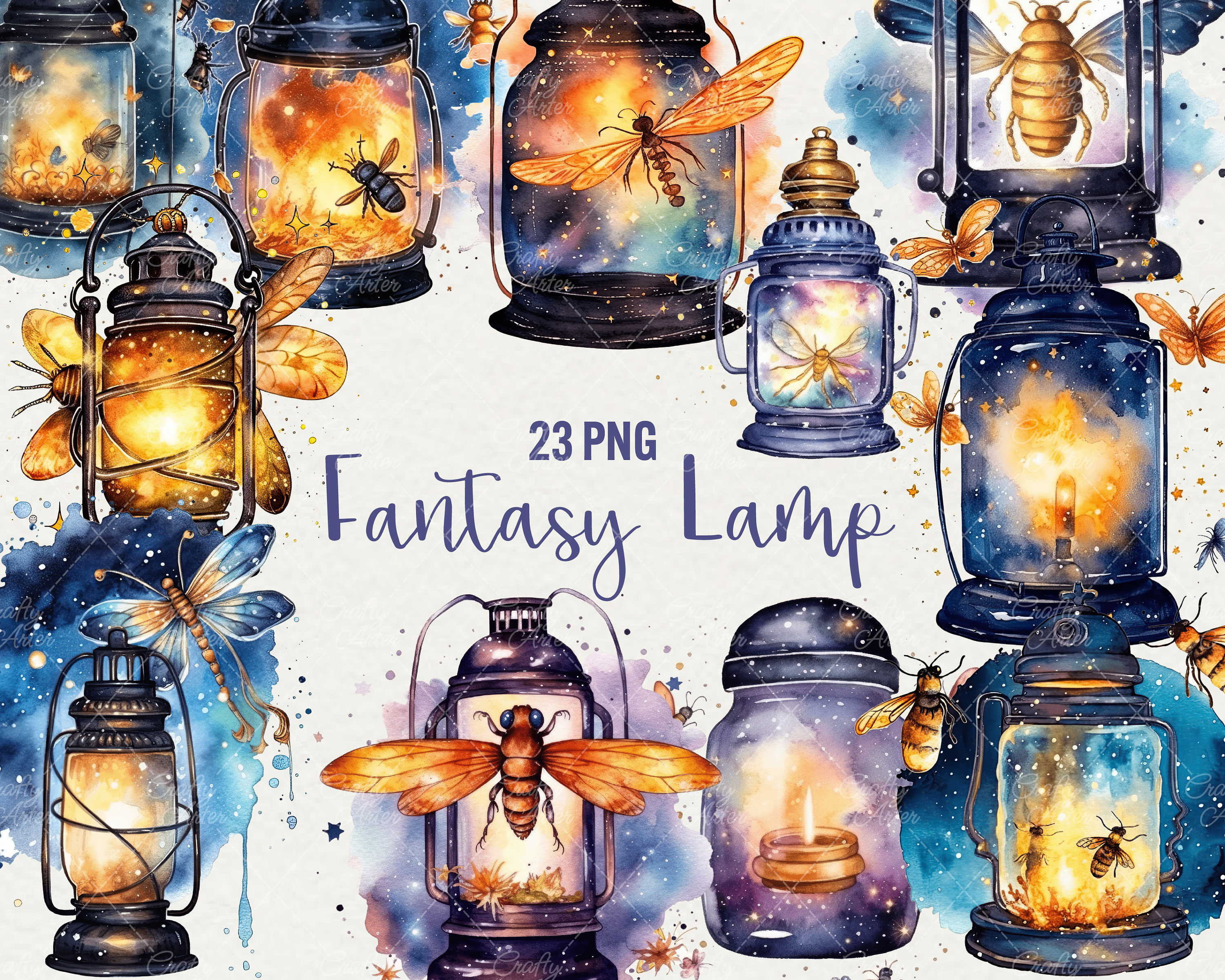 Watercolor Fantasy Lamp Clipart 23 PNG Magic Fairy Lamp - Etsy