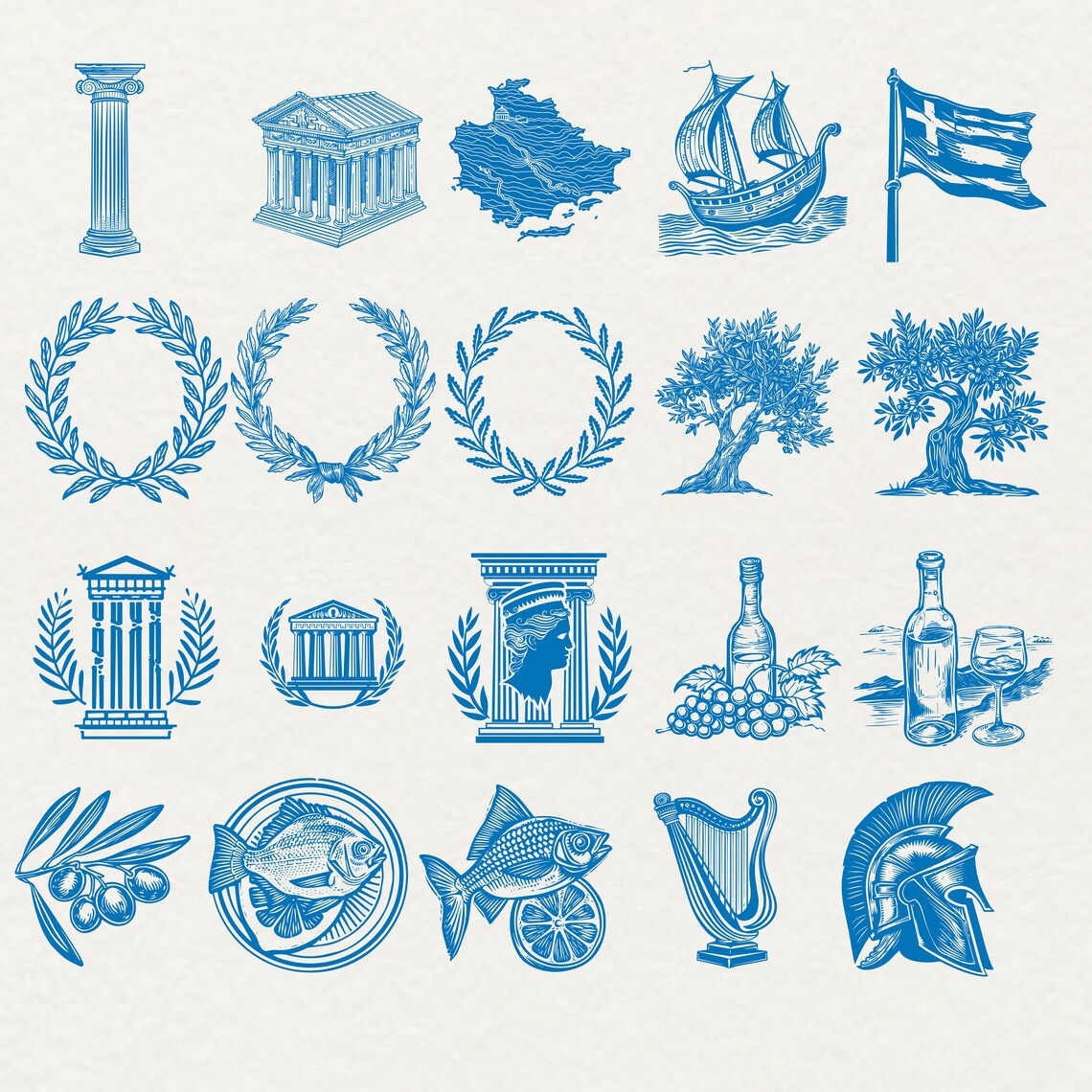 Greek Symbols Clipart Bundle: Ancient Greece Vector Graphics (PNG, SVG ...