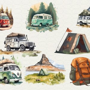 Watercolor Camping Clipart, Outdoor Camp, Bonfire, Backpack, Tent ...