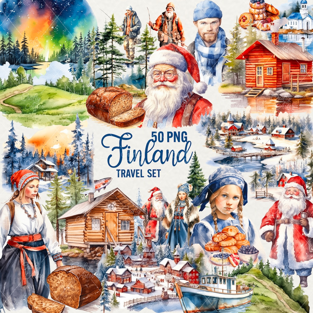 Watercolor Finland Clipart, 50 Png Nordic Landscape Clipart ...