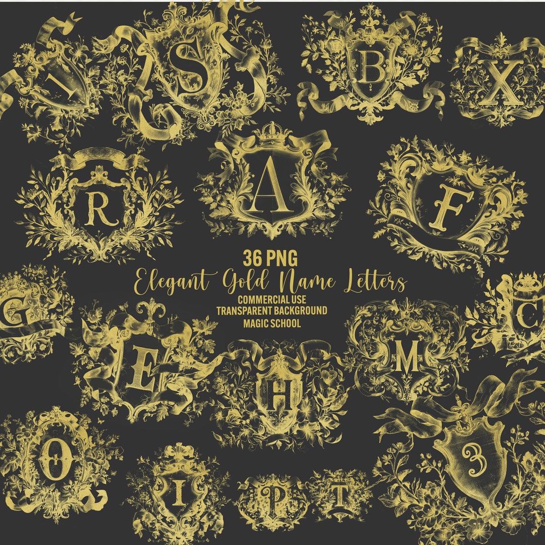 Gold Alphabet Clipart, 36 Png Elegant Gold Letters, Magic School Name ...