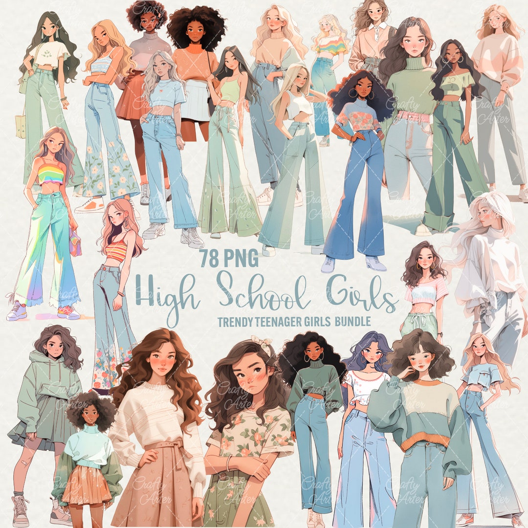 Trendy Teenager Girls Clipart, 78 PNG Fashion Girls, High School Girls ...