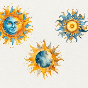 Watercolor Celestial Sun Clipart: 20 PNG Fantasy Illustrations - Etsy