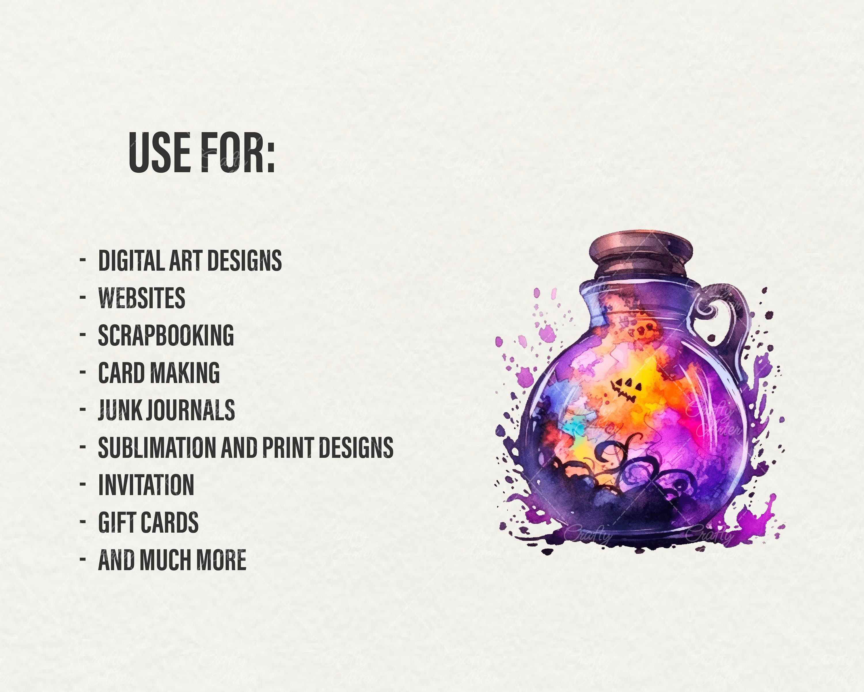 Watercolor Halloween Potion Clipart: 26 PNG Wizard Graphics (commercial ...