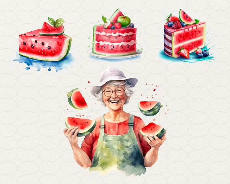 Watercolor Watermelon Clipart: 41 PNG Summer Fruit Graphics (commercial ...