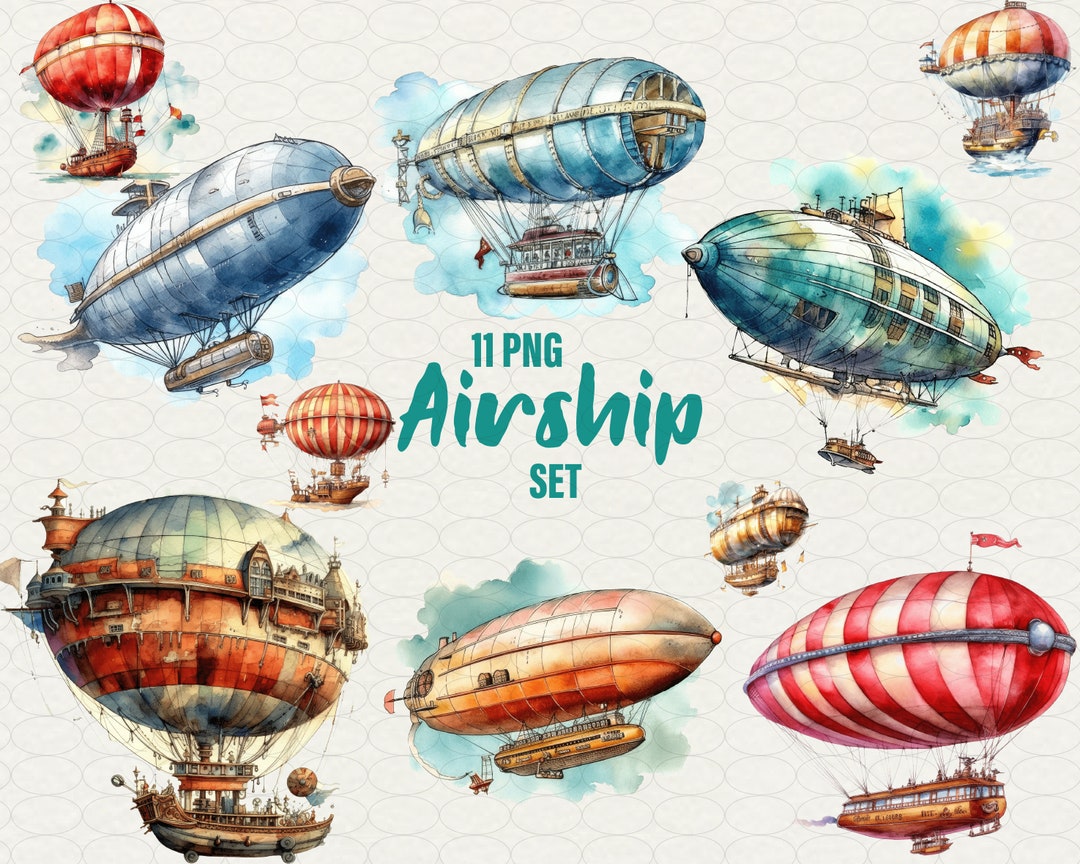 Airship Clipart, Watercolor Airship PNG, Steampunk Illustration ...