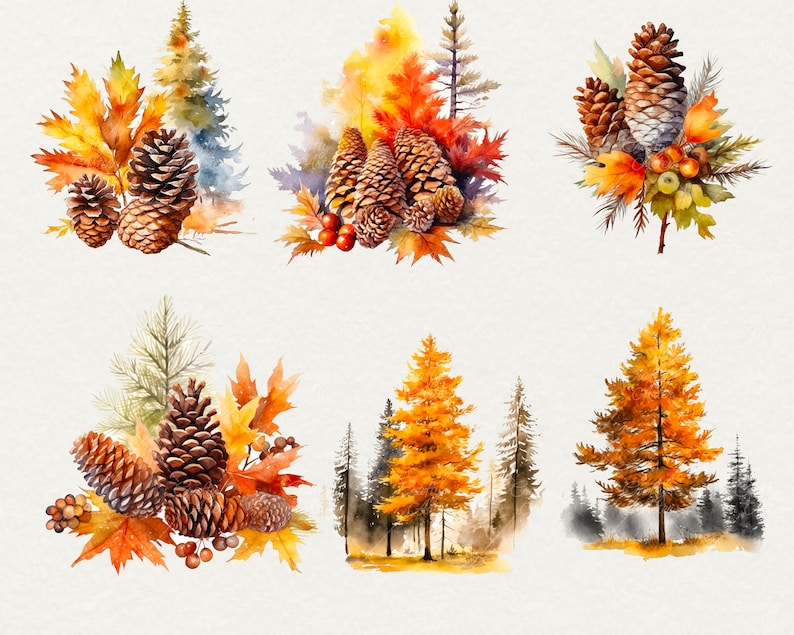 Watercolor Autumn Forest Clipart: 38 PNG Graphics (commercial Use) - Etsy