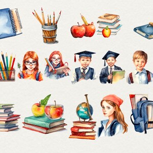 Watercolor School Clipart, Back to School Mega Bundle, School Clipart ...