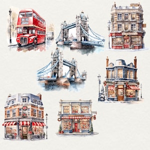 Christmas London Clipart, 39 Png Watercolor Snowy London Winter ...