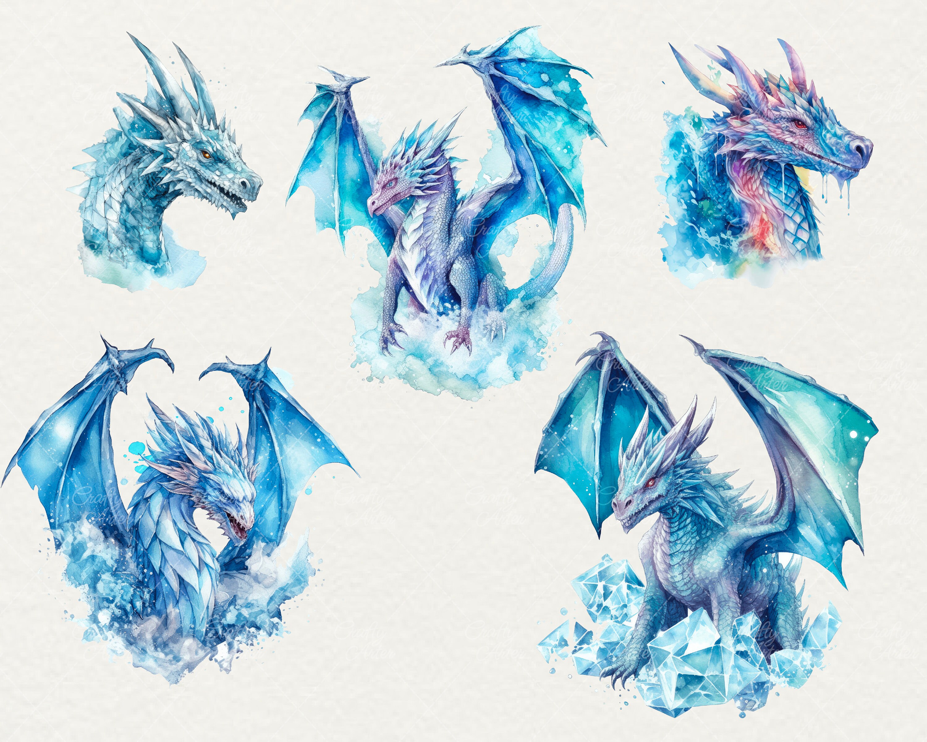 Ice Dragon Clipart 28 PNG Watercolor Dragons Fantasy Dragon - Etsy