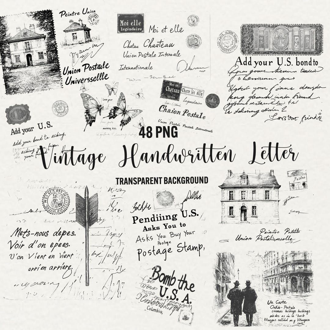 Handwriting Letters Overlays, 48 Png Old Letters, Vintage Script ...